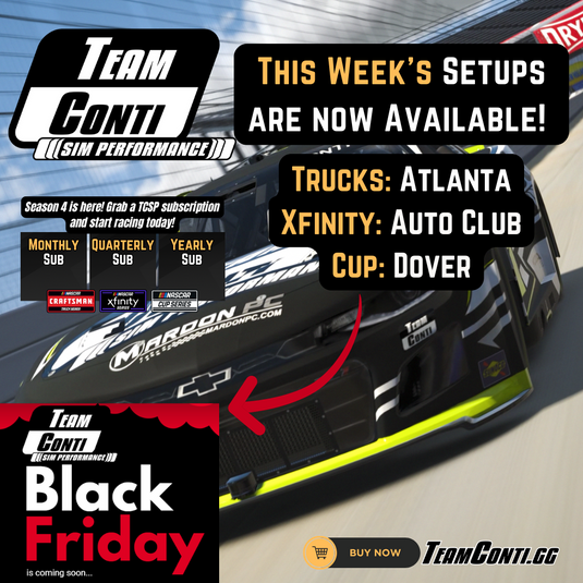 NASCAR iRacing Oval Setups – Team Conti Sim Performance