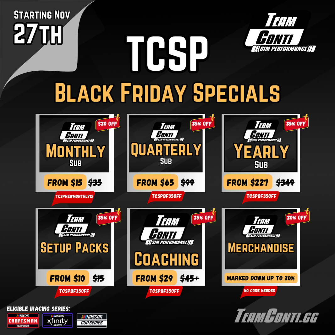 NASCAR iRacing Oval Setups – Team Conti Sim Performance