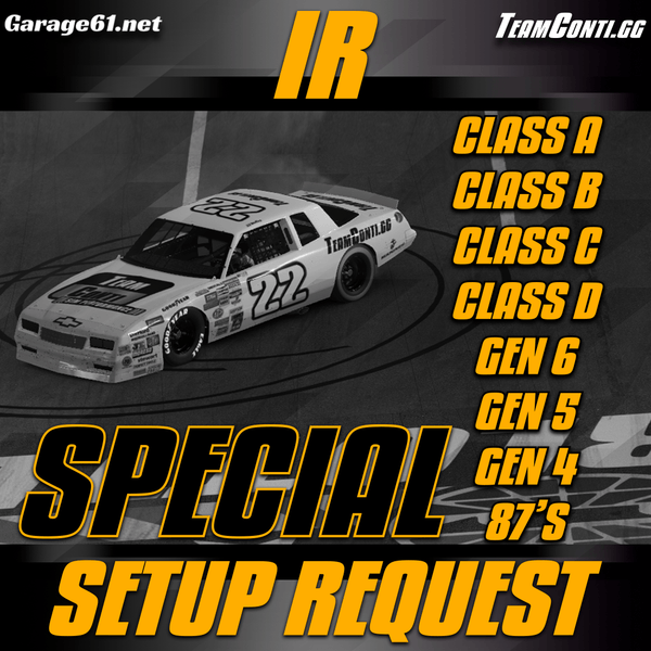 Custom iRacing Oval (NASCAR) Setup Request – Team Conti Sim Performance